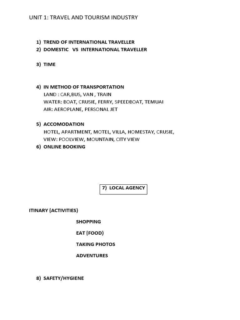 Unit 1: Travel and Tourism Industry | PDF | Tourism | Service Industries