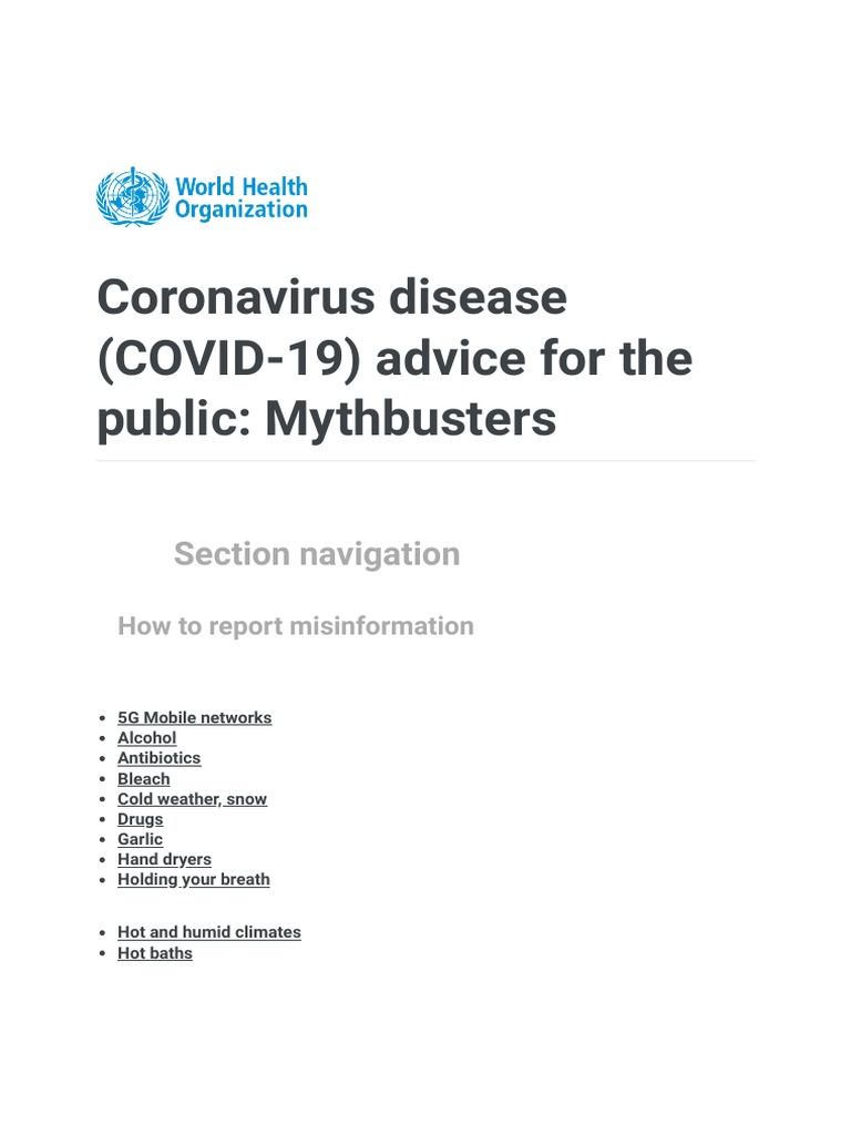 Mythbusters WHO Covid 19 PDF | PDF | Microbiology | Epidemiology