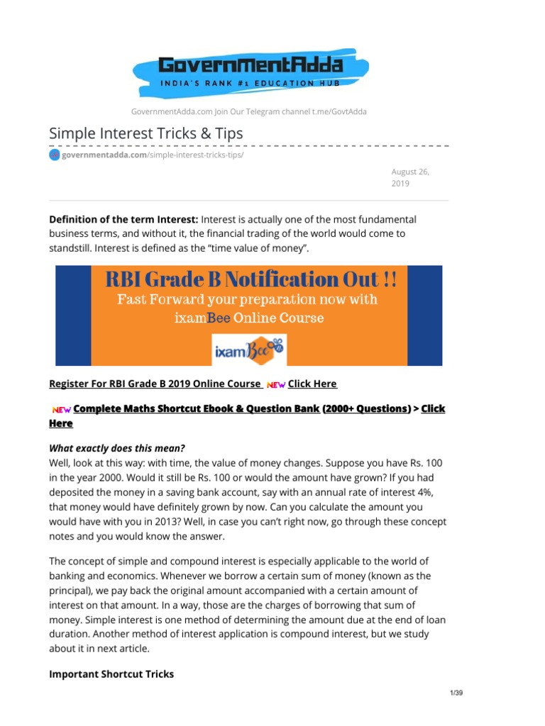 Simple Interest Tricks and Tips Guide | PDF | Compound Interest | Interest