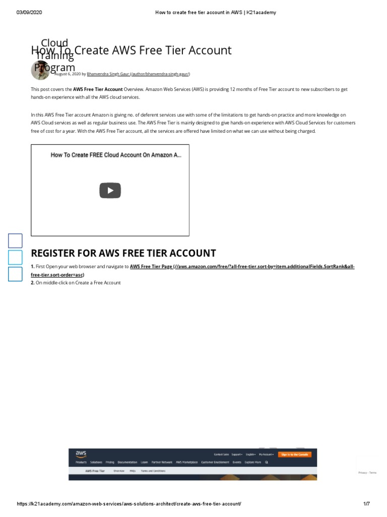 How To Create Free Tier Account in AWS - K21academy | Download Free PDF ...