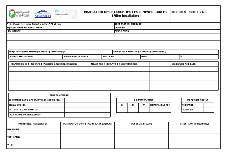 Cable Test Sheet After Installation | PDF