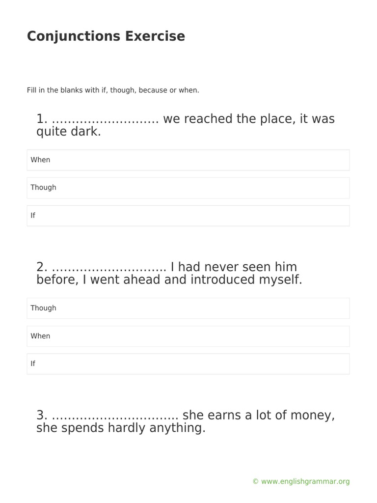 Conjunctions Exercise | PDF