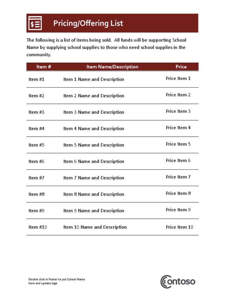 Pricing/Offering List: Item # Item Name/Description Price | PDF