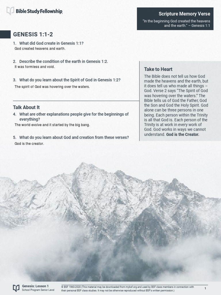 GENESIS 1:1-2: Take To Heart | PDF | Genesis Creation Narrative | Trinity
