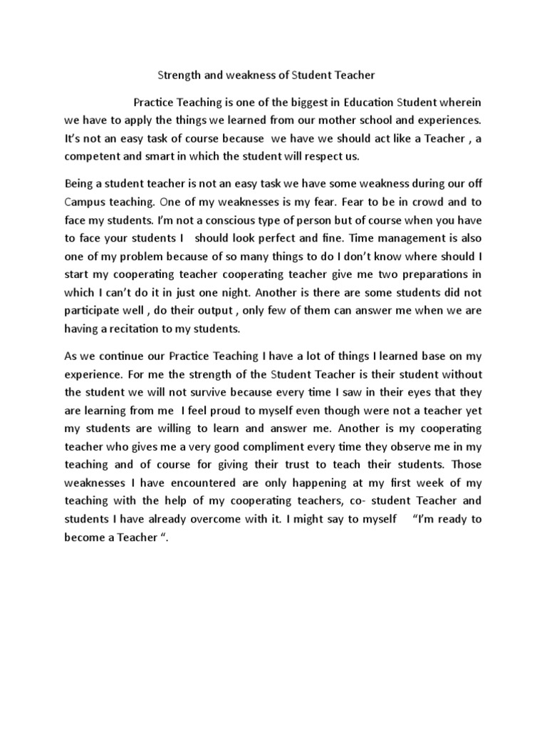 Strength and Weakness of Student Teacher | PDF