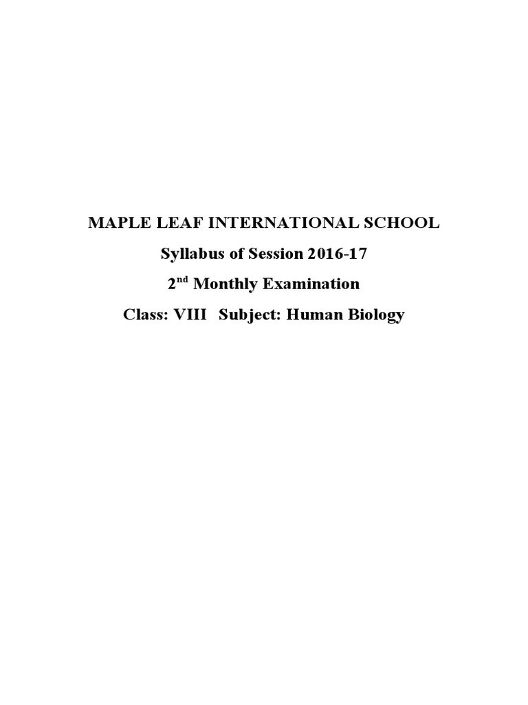 Maple Leaf International School Syllabus of Session 2016-17 2 Monthly ...