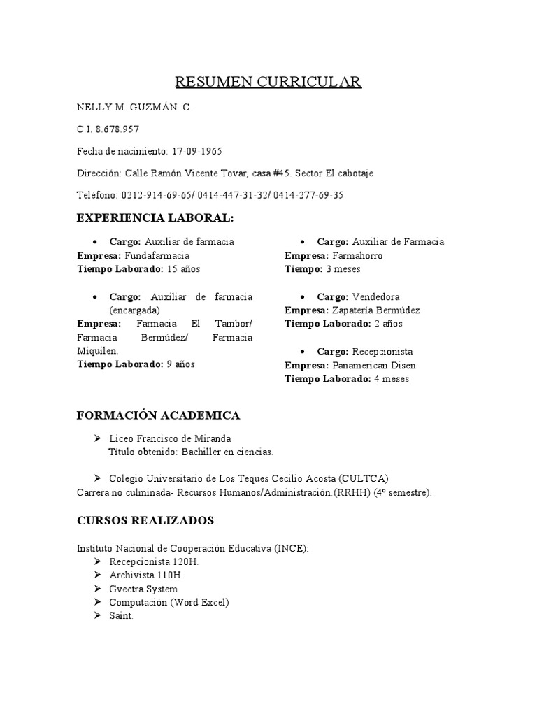 Curriculum de Nelly | PDF | Business | Escuelas