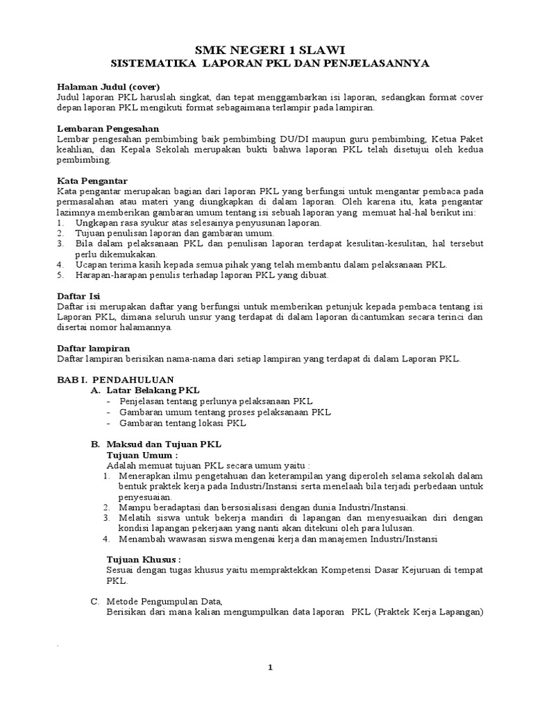 Sistematika Laporan PKL Dan Penjelasannya | PDF