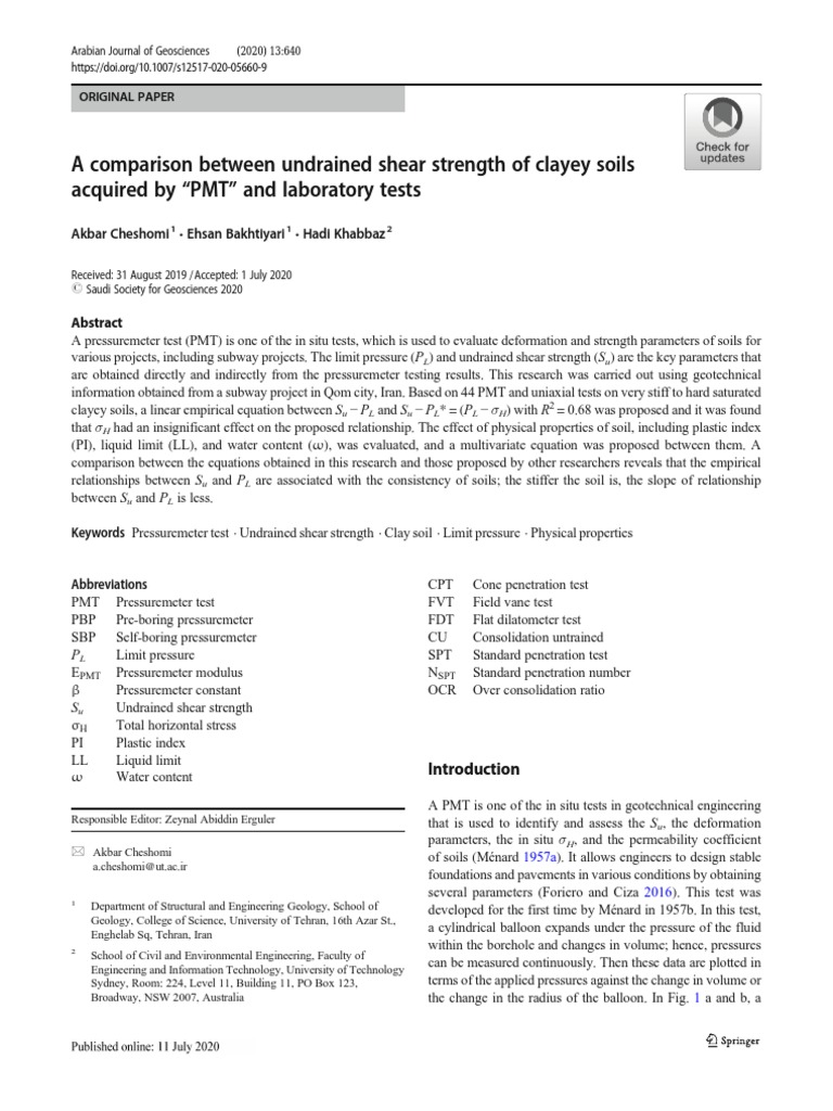 PMT vs Lab Tests for Clayey Soils | PDF | Soil Mechanics | Geotechnical ...