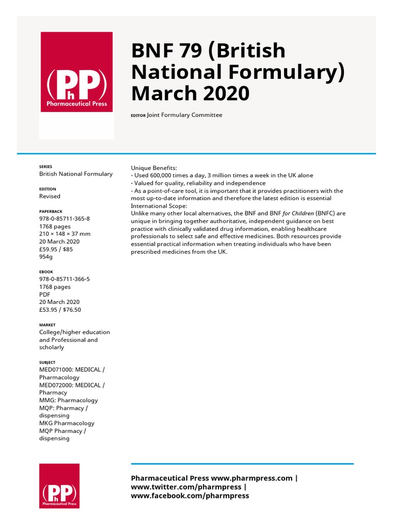 BNF 79 (British National Formulary) March 2020: Editor | PDF