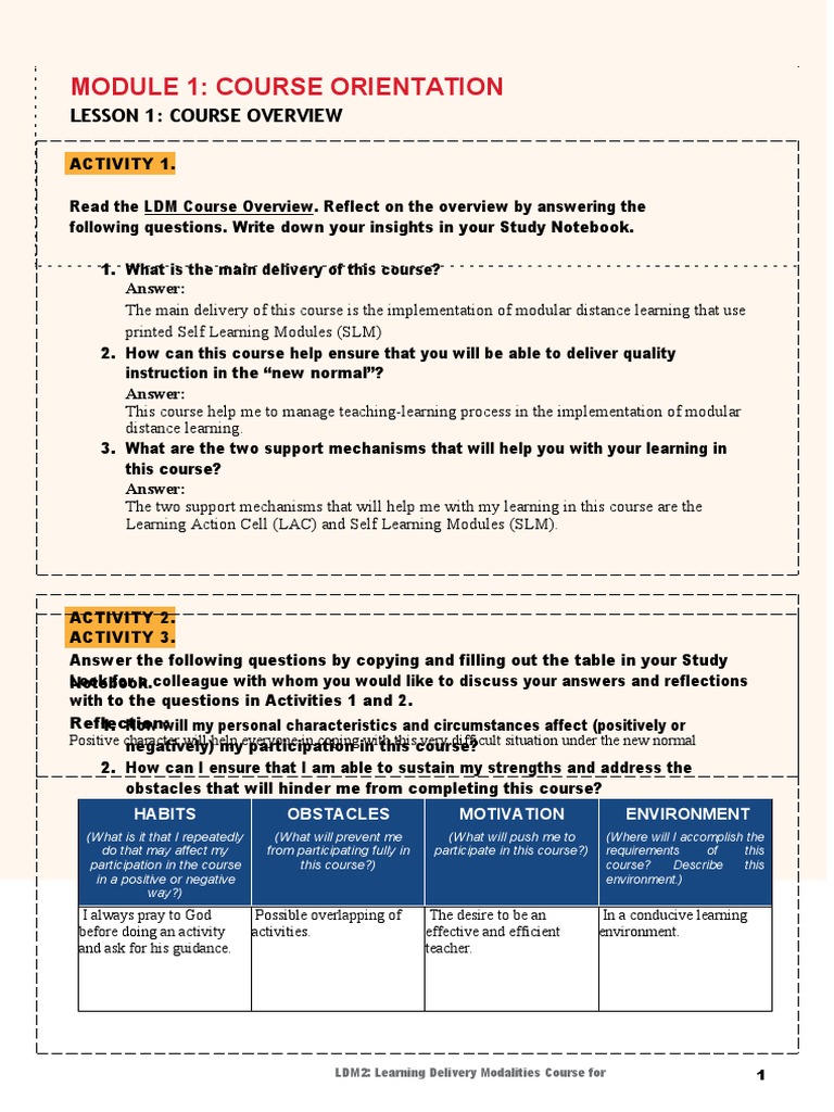 Jaycee P. Orcine-LDM2 - Module 1 - Course Orientation | PDF | Learning | Teachers