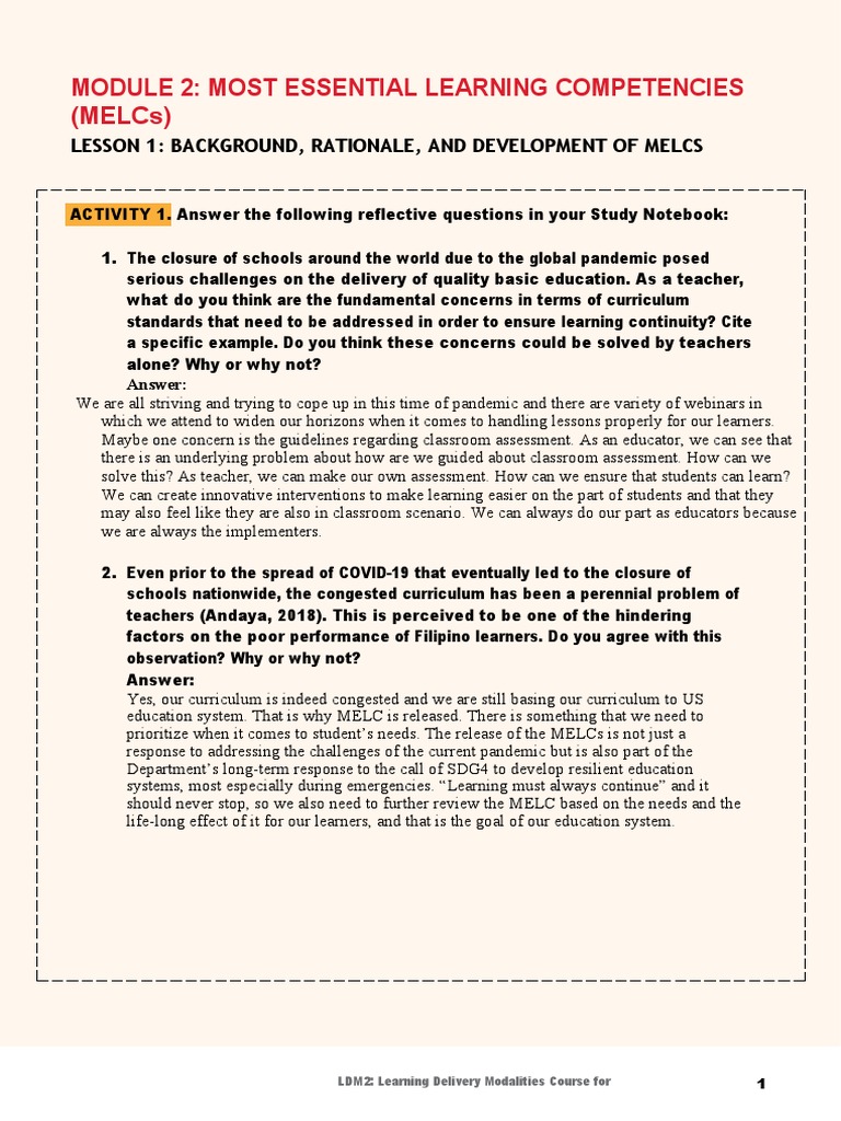 JAYCEE P. ORCINE-LDM2 - Module 2 - Most Essential Learning Competencies | PDF | Curriculum ...