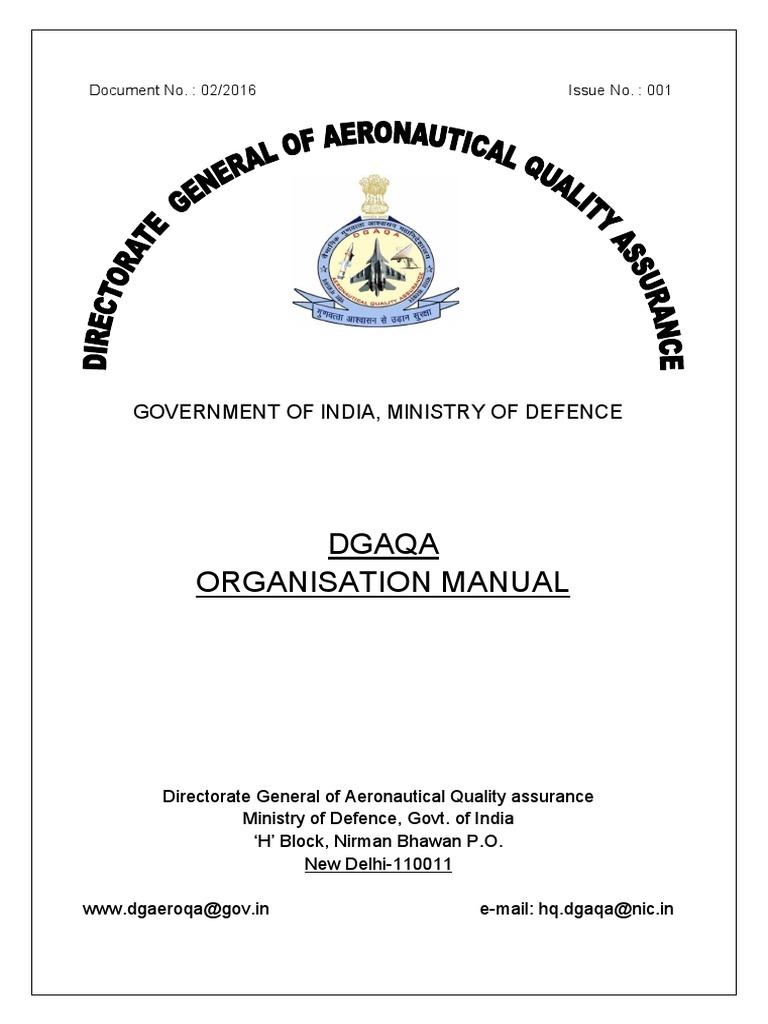 Dgaqa Organisation Manual: Government of India, Ministry of Defence ...