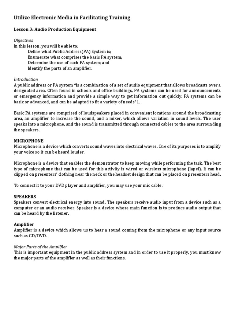 Lesson 3 - Audio Production Equipment | PDF | Technology & Engineering