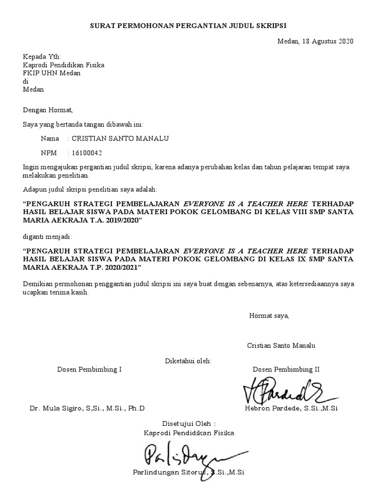 Surat Permohonan Pergantian Judul Skripsi | PDF