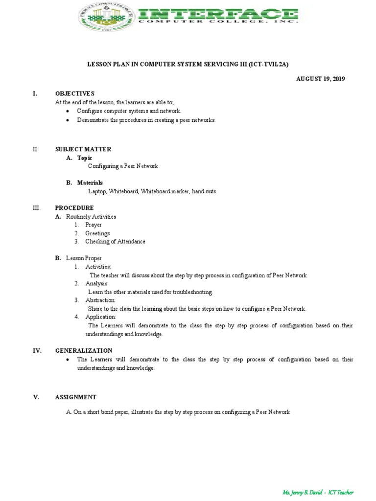 9 Lesson Plan in Computer System Servicing Iii | PDF | Computers
