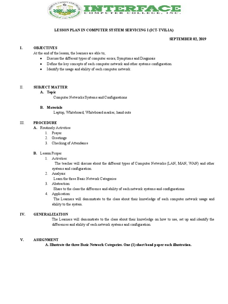 Computer Network Systems Lesson Plan | PDF