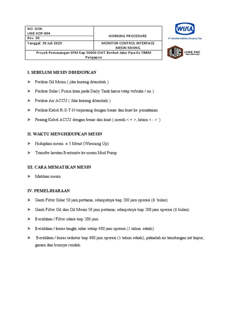 SOP Mesin Mixing | PDF