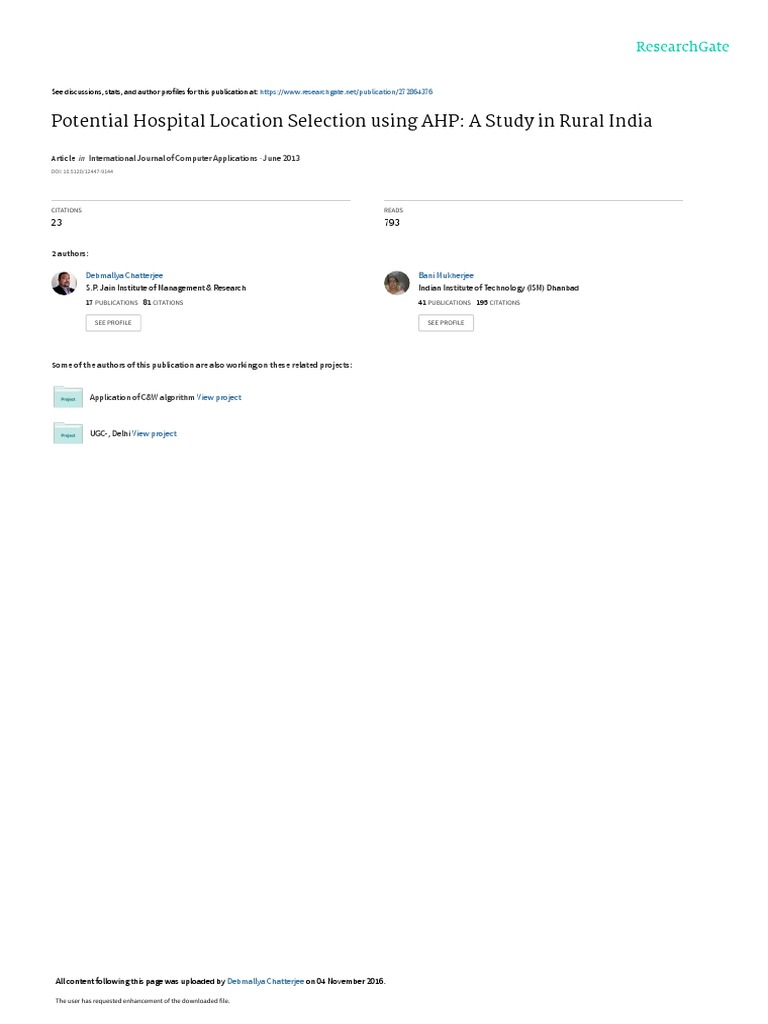 Potential Hospital Location Selection Using AHP A PDF | PDF | Computing ...