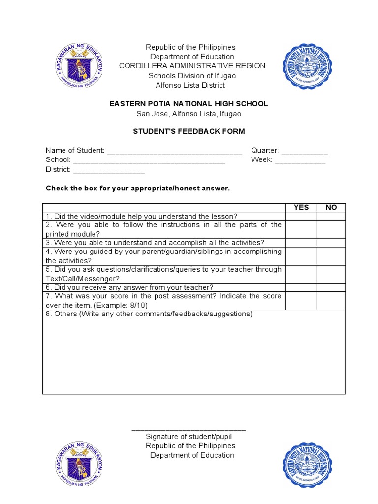 Feedback Forms For Modules | PDF | Teachers | Learning