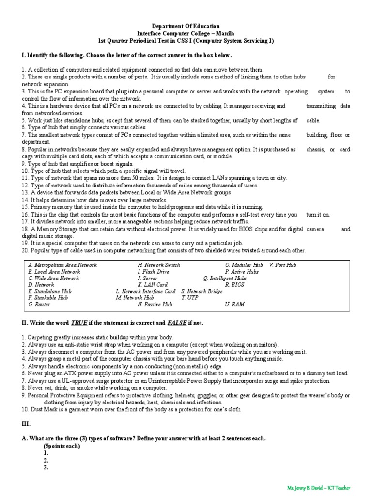 1ST Quarter Exam in CSS I | PDF | Personal Computers | Computer Network