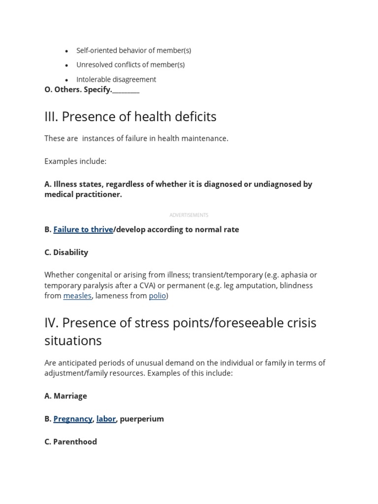 III. Presence of Health Deficits: O. Others. Specify. | PDF | National ...