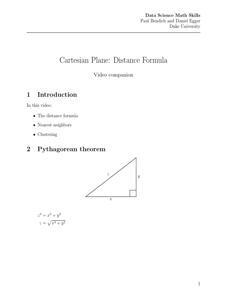 Cartesian Plane: Distance Formula: Video Companion | PDF | Distance ...