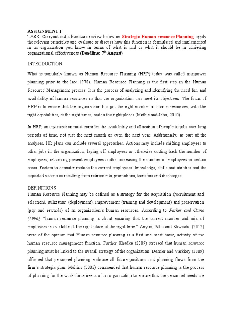 Strategic Human Resource Planning Assignment 1 | PDF | Human Resources ...