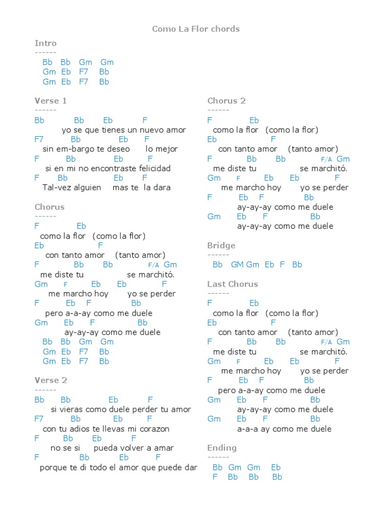 Como La Flor Chords by Selena | PDF | Emi | Musica en español