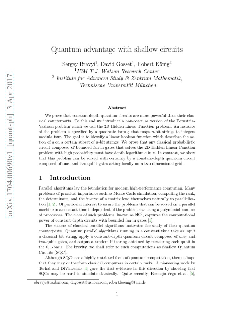 Quantum Advantage With Shallow Circuits | PDF | Quantum Computing | Time Complexity