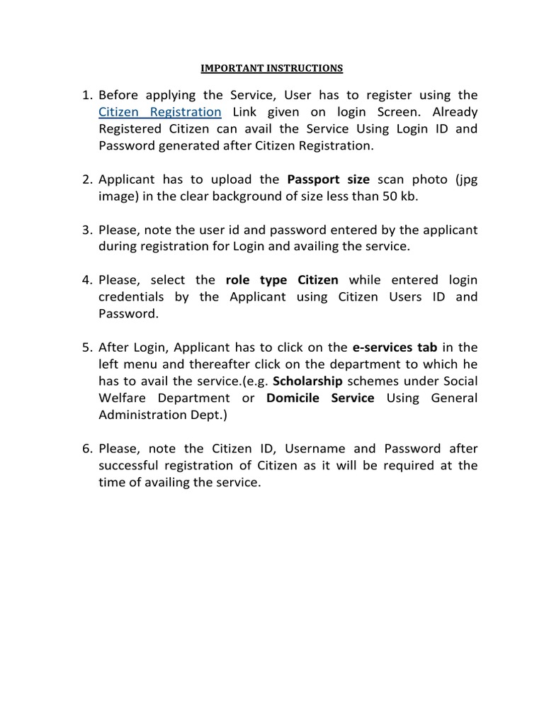 Citizen Registration: Important Instructions | PDF