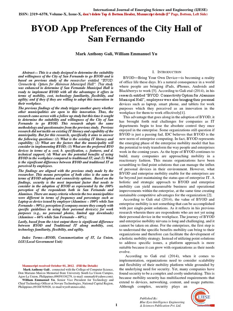 BYODsnfdo IJESE Paper PDF | PDF | Computing | Information Technology