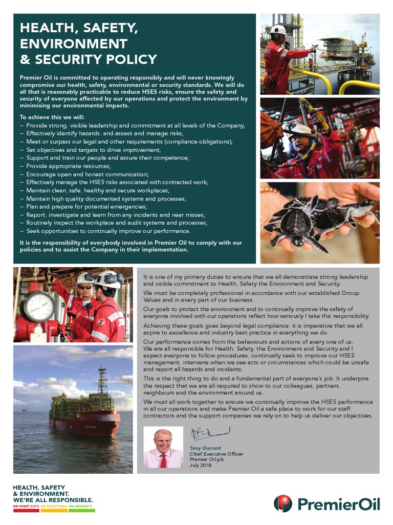 Health, Safety, Environment & Security Policy: Tony Durrant | PDF ...