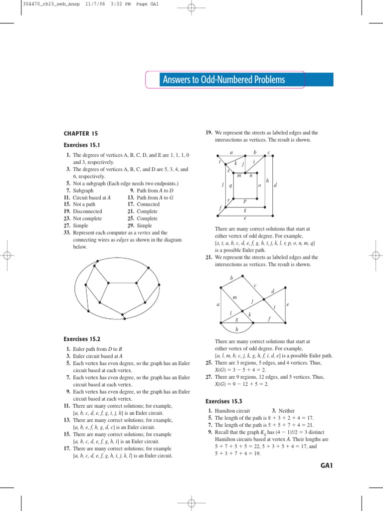 Answers To Odd-Numbered Problems: A K B I T S L Q o J M N C | Download Free PDF | Vertex (Graph ...