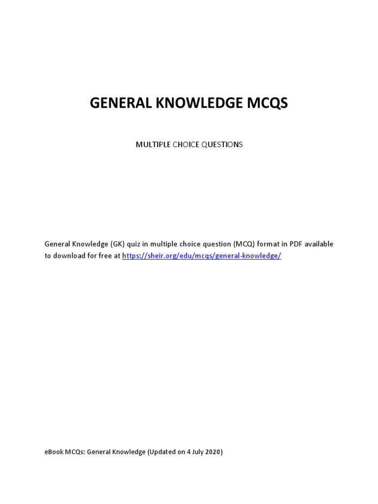 General Knowledge MCQS: Multiple Choice Questions | PDF | Social ...