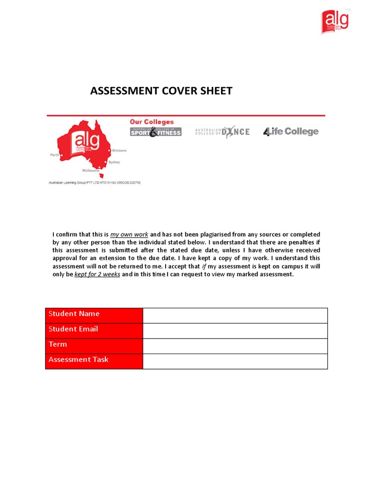 Assessment Cover Sheet Template | PDF