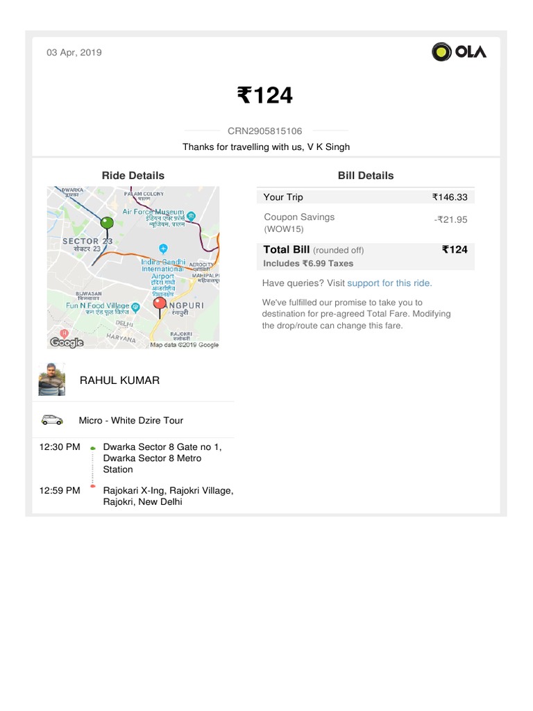 An Analysis of Ride Share and Taxi Receipts for a Trip from Dwarka ...