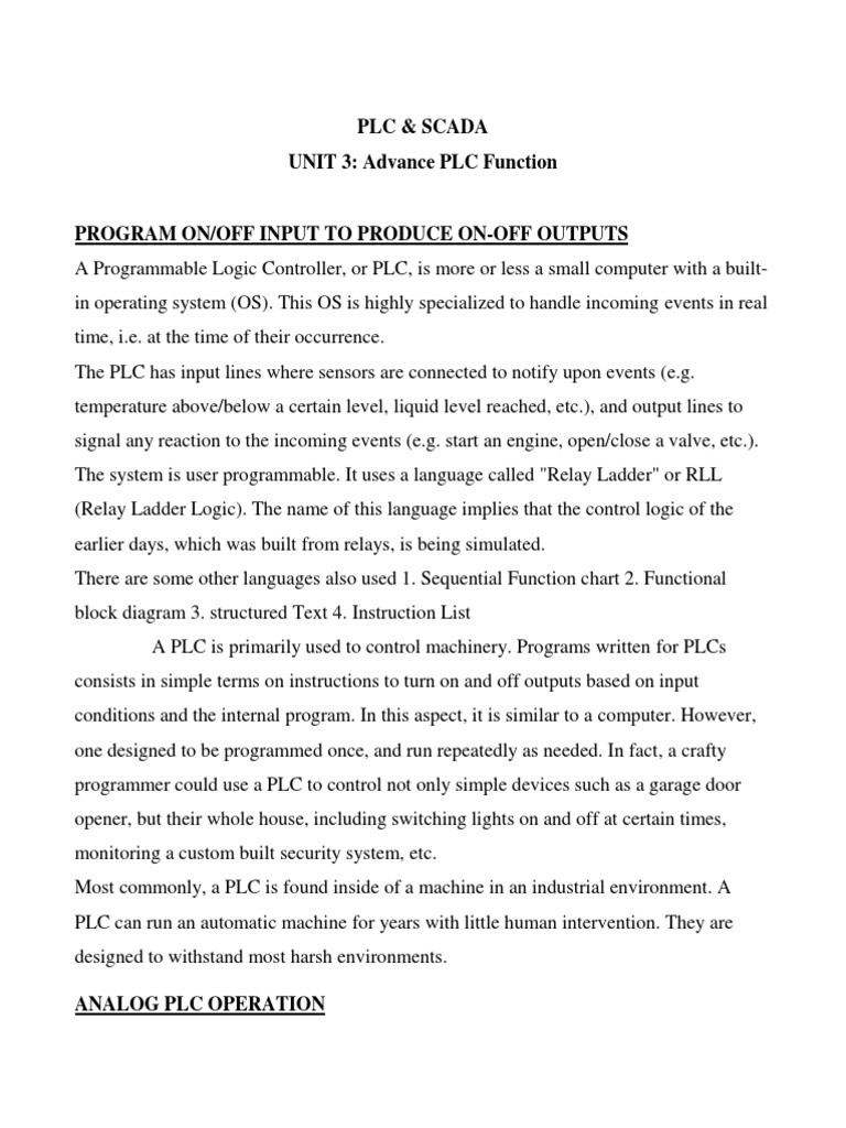 Unit 3 PLC PDF | PDF | Programmable Logic Controller | Control Theory