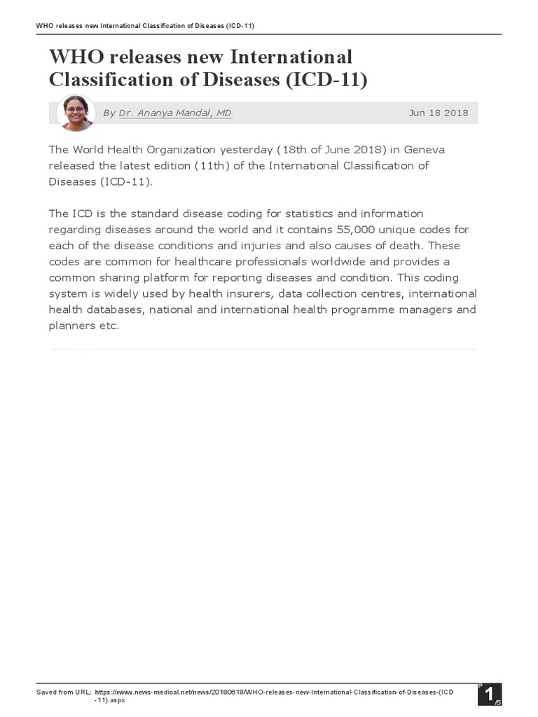 WHO Releases New International Classification of Diseases (ICD 11 ...