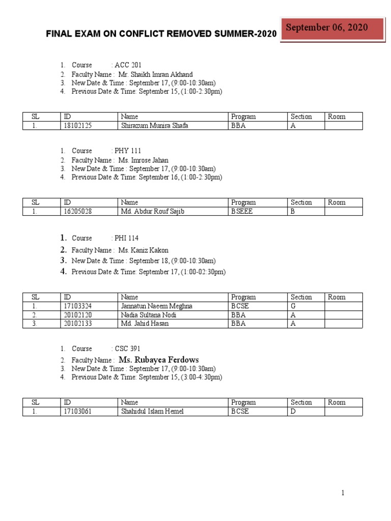 Final Exam On Conflict Removed Summer-2020: September 06, 2020 | PDF ...
