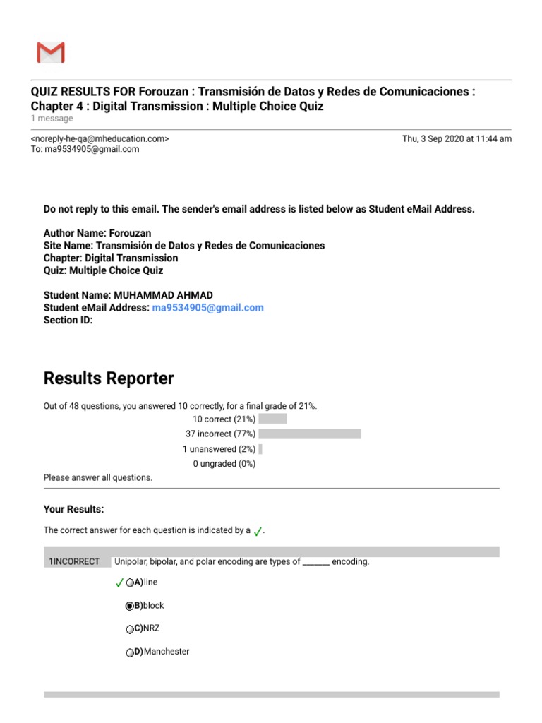 Gmail - QUIZ RESULTS FOR Forouzan: Transmisión de Datos y Redes de Comunicaciones: Chapter 4 ...