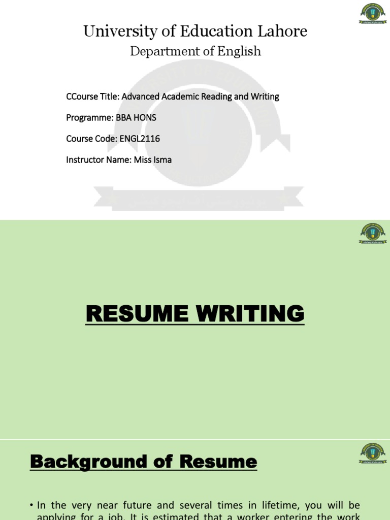 Academic Reading & Writing - Resume Writing | PDF | Résumé | Interview