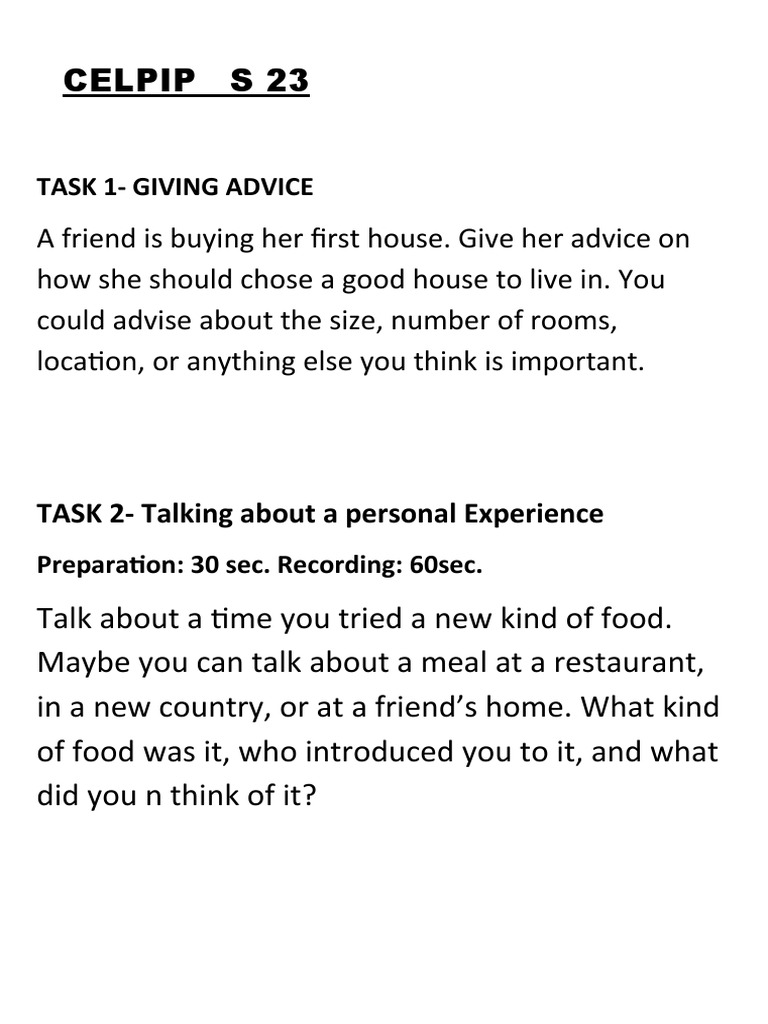 Celpip S 23: Task 1-Giving Advice | PDF