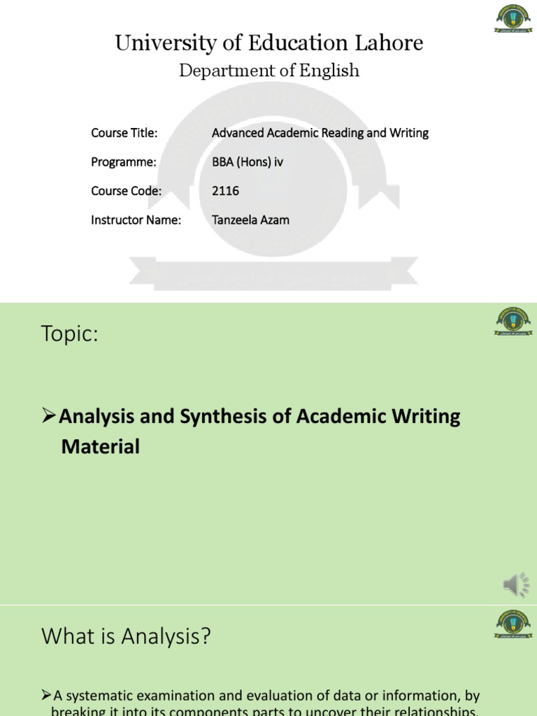 Academic Reading & Writing - Analysis and Synthesis of Academic Writing ...