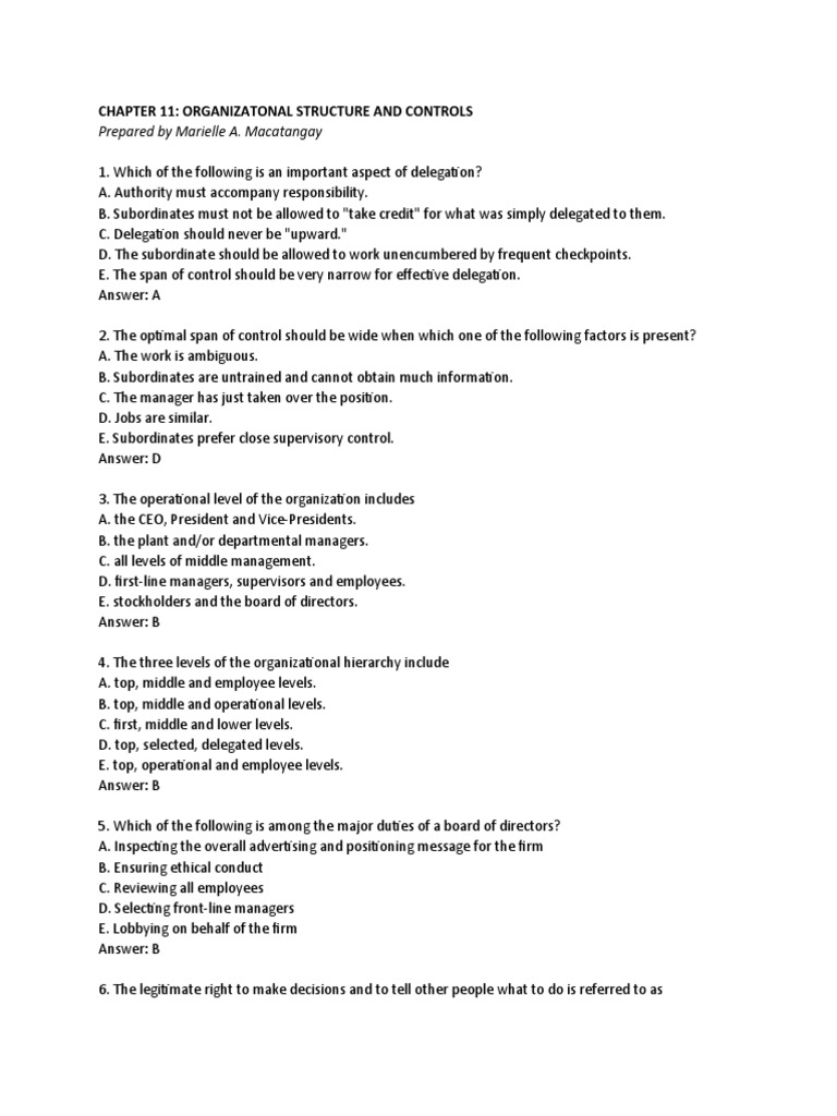 Chapter 11 Organizational Structure and Controls | PDF | Hierarchy ...