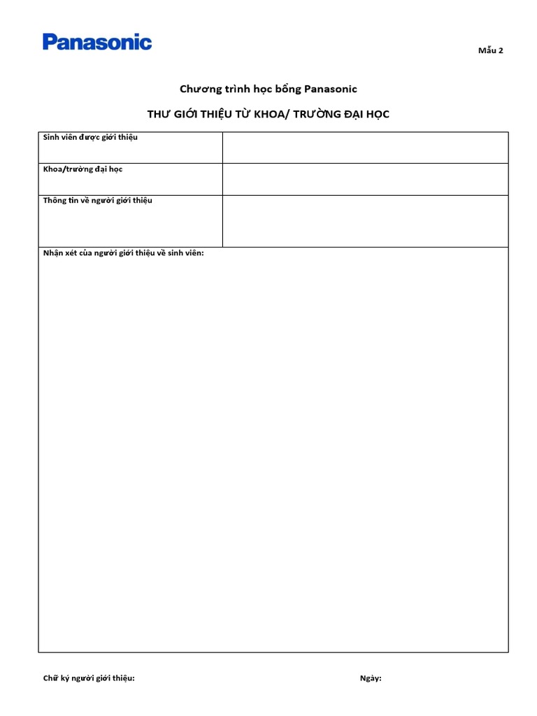 Mau 2 - Thu Gioi Thieu - Hoc Bong Panasonic | PDF