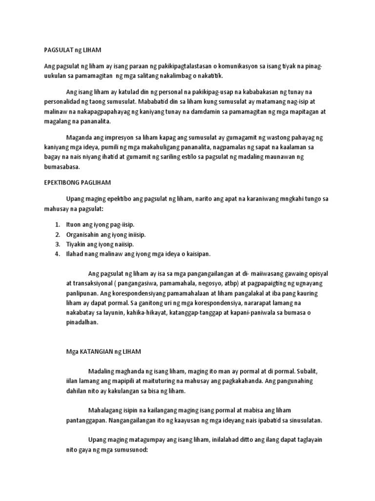 PAGSULAT NG LIHAM | PDF