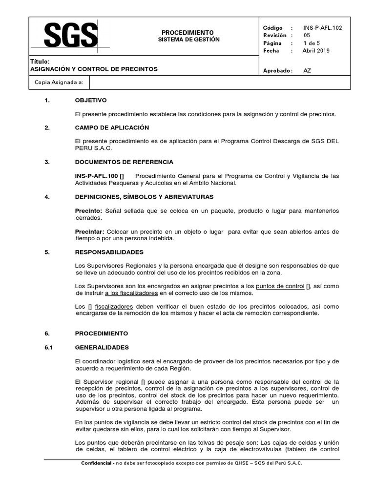 1118 1 2 INS-P-AFL.102 Asignacion y Control de Precintos-2 | PDF | Naturaleza