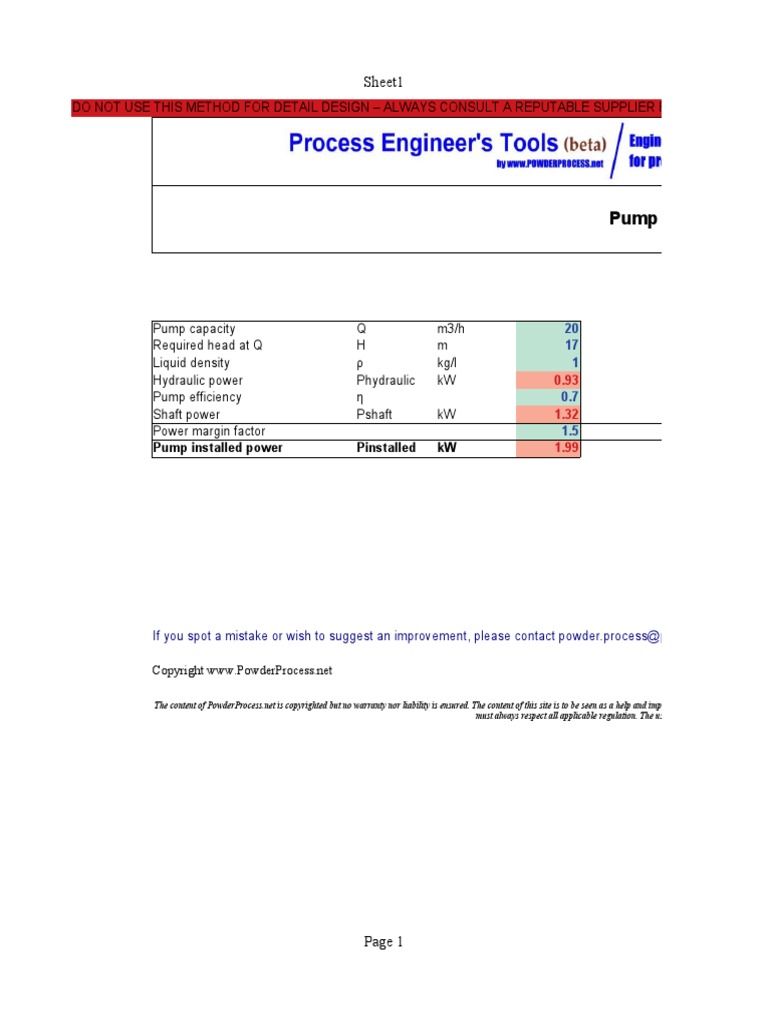 Pump Power Calculator | PDF | Pump | Energy Technology