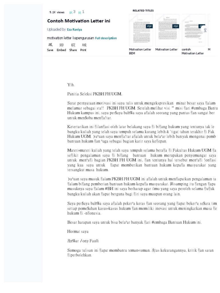 PDF Contoh Motivation Letter Ini | PDF